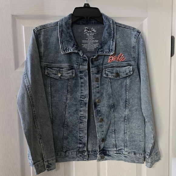 Barbie | Jackets & Coats | Barbie Blue Denim Jacket With Pink Logo ...
